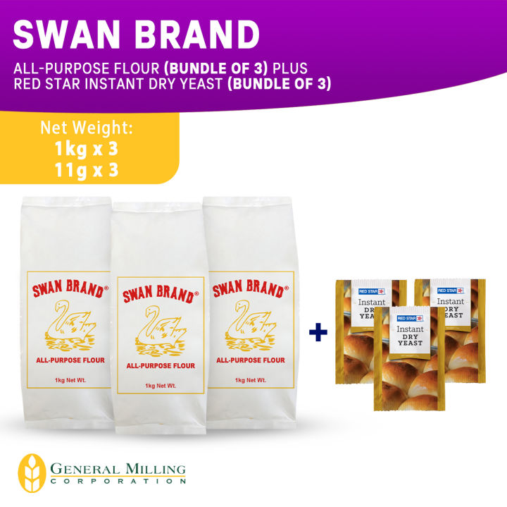 Swan Brand All-Purpose Flour 1kg Bundle of 3 Plus 3 Red Star Instant ...