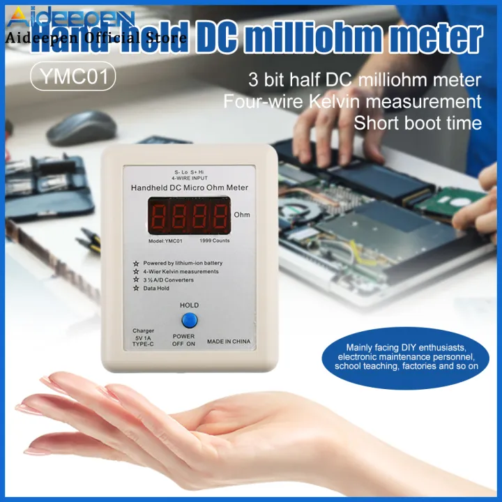 Aideepen Handheld High Precision Milliohm Meter 4-Wires OhmMeter ...