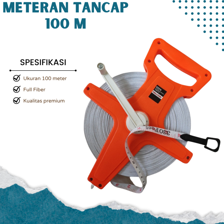 Meteran Fiber 100m Alat Ukur Bangunan Panjang 100 Meter Meteran Gulungan Gulung Roll Tancap ...