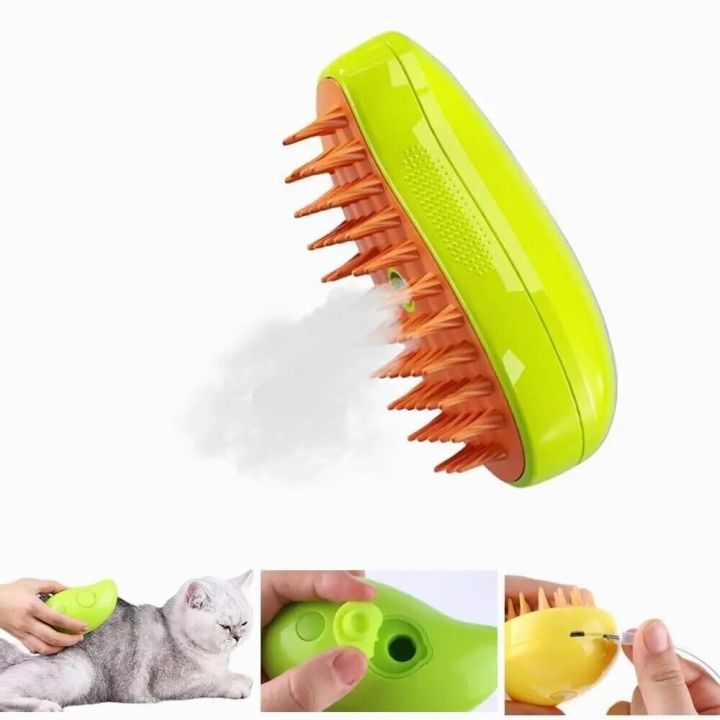 3 In1 Pet Steamy Brush Spiral Design Yellow Green Hair Spray Comb Self ...