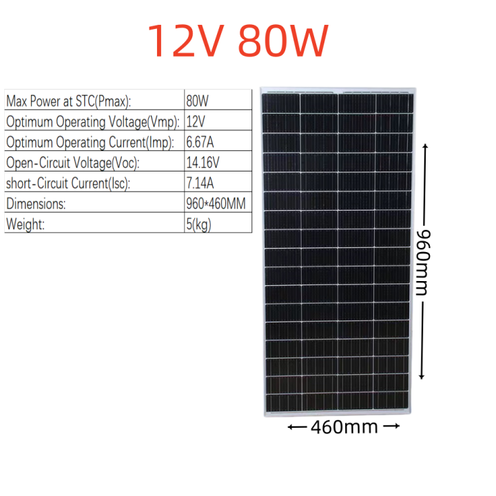 แผงโซลาร์เซลล์ monocrystalline solar cell 6V 12V-18V 50W/80W/100W | Lazada.co.th