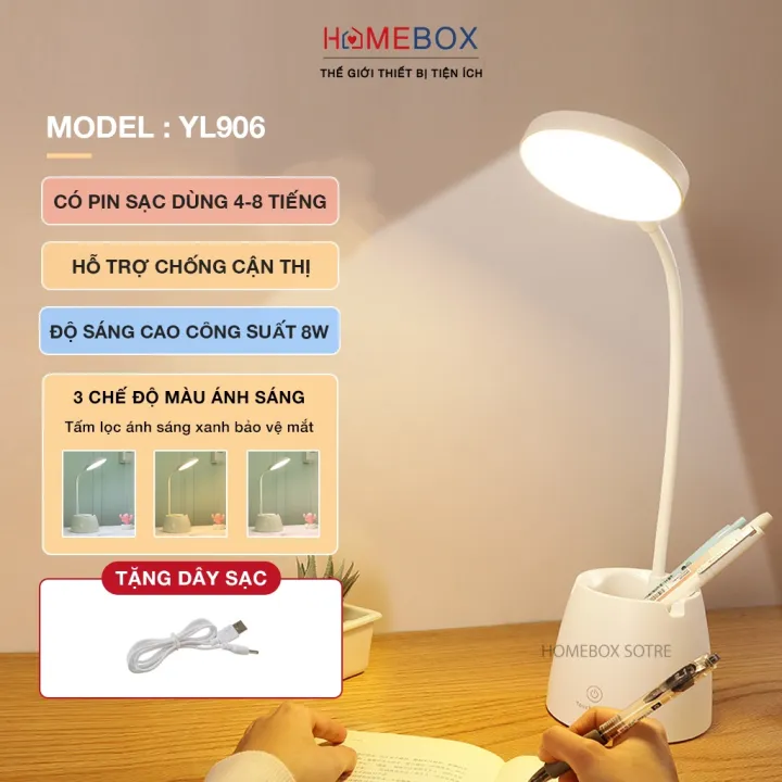 Đèn học để bàn bảo vệ mắt cảm ứng 3 màu ánh sáng hỗ trợ chống cận, có ...