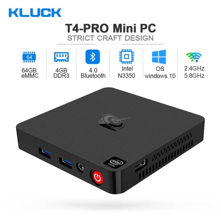T4 Pro Mini PC Windows 10 Intel N3350 4GB + 64GB Quad-Core 2.4G/5G Dual ...