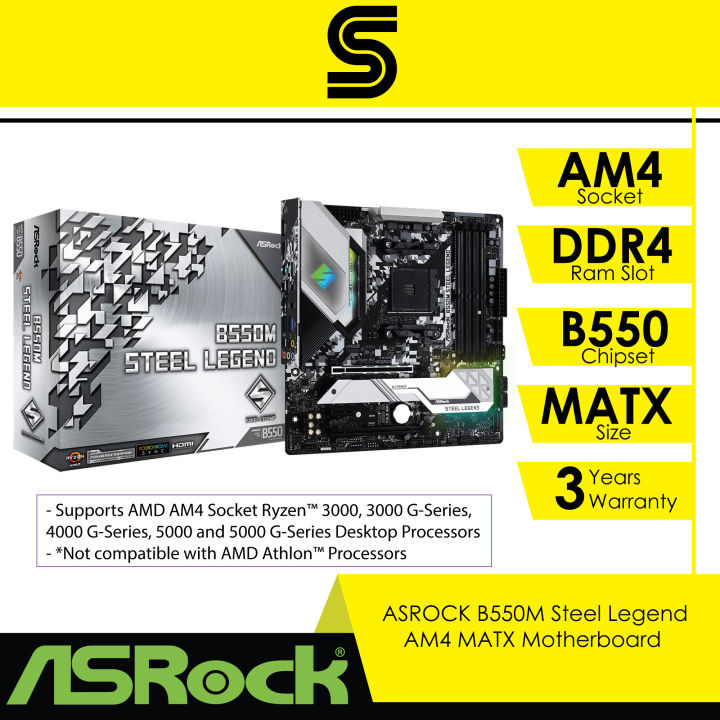 ASROCK B550M Steel Legend AMD AM4 Socket MATX Motherboard Bundle with ...