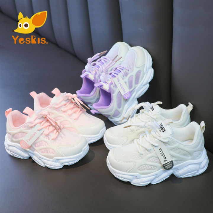 Yeskis สาวสีชมพูตาข่ายรองเท้าผ้าใบรองเท้าวิ่งระบายอากาศฤดูใบไม้ผลิ ...