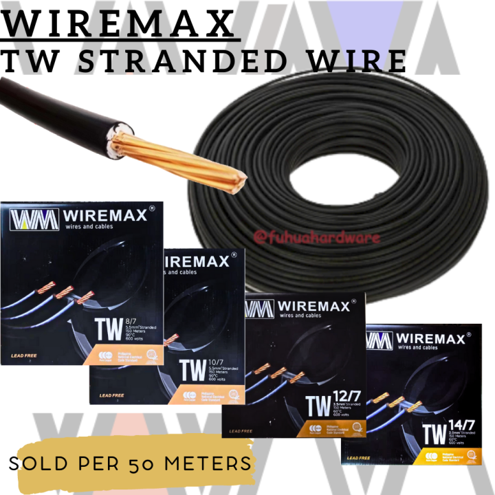 AFFORDABLE WIREMAX TW Stranded Wire PER 50 METER #14 (2.0mm) #12 (3.5mm ...