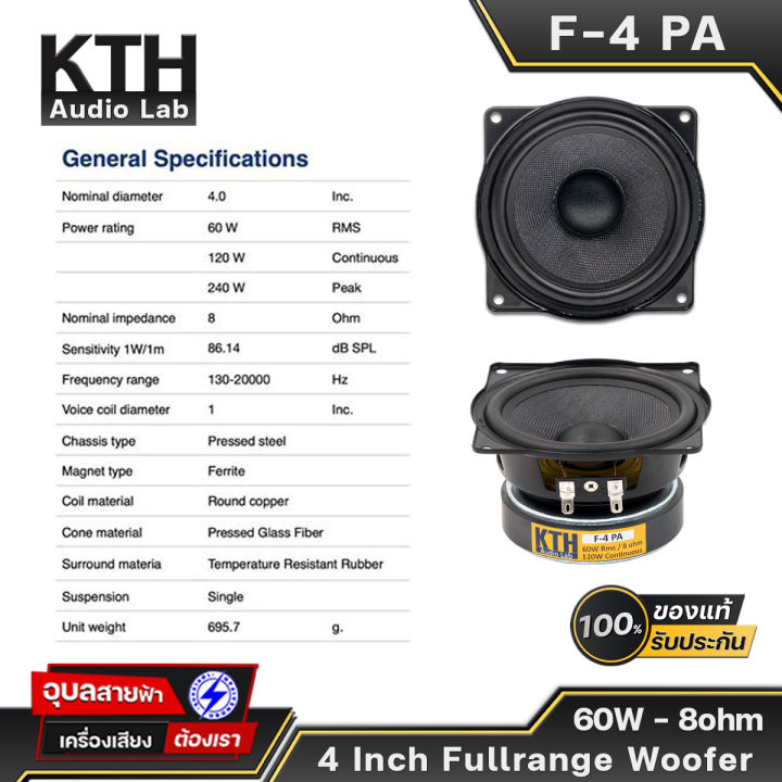 KTH ดอกลำโพง F-4PA 4นิ้ว 60W ดอกลำโพงคอลัมม์ ดอกฟูลเรนจ์ Full range ...