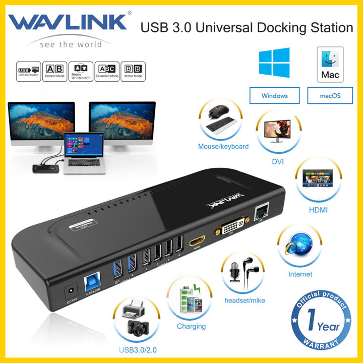 Wavlink USB 3.0 Universal Dual Monitor Docking Station/hub HD เล่น ...