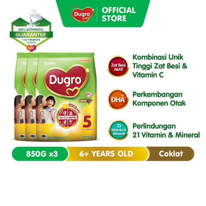 Dumex Dugro Step 5 Chocolate Growing Up Milk Formula 1 - 3 years 850g x ...