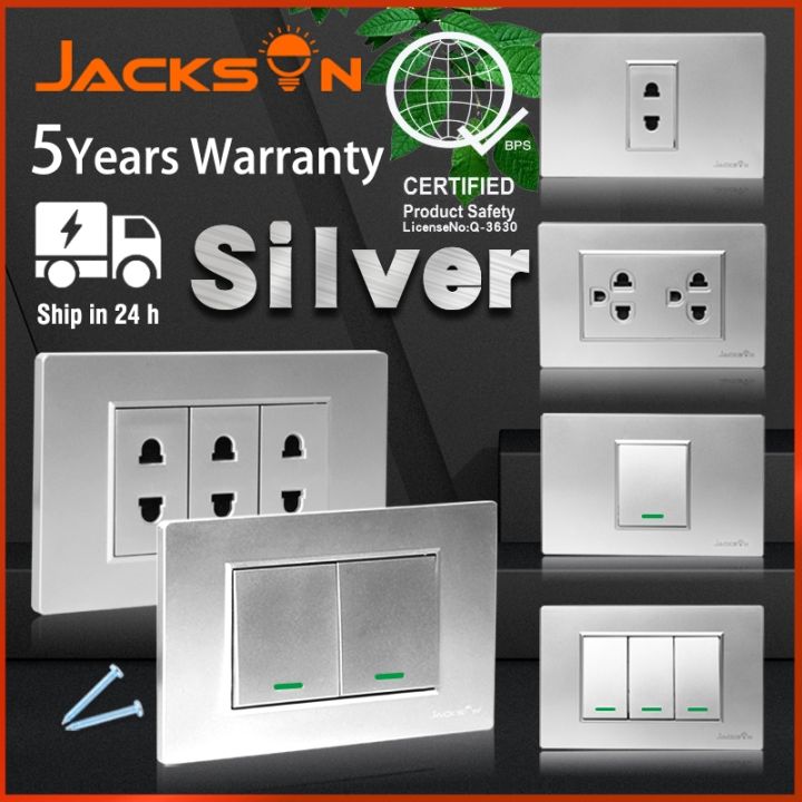Silver Outlet Socket For Wall Switches And Outlet 3 Gang Outlet Outlet ...