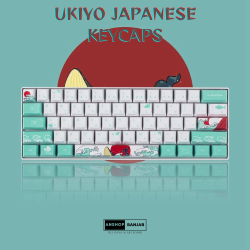 Keycaps PBT Ukiyo e Japanese sea waves - coral sea 60% keyboard keycap ...