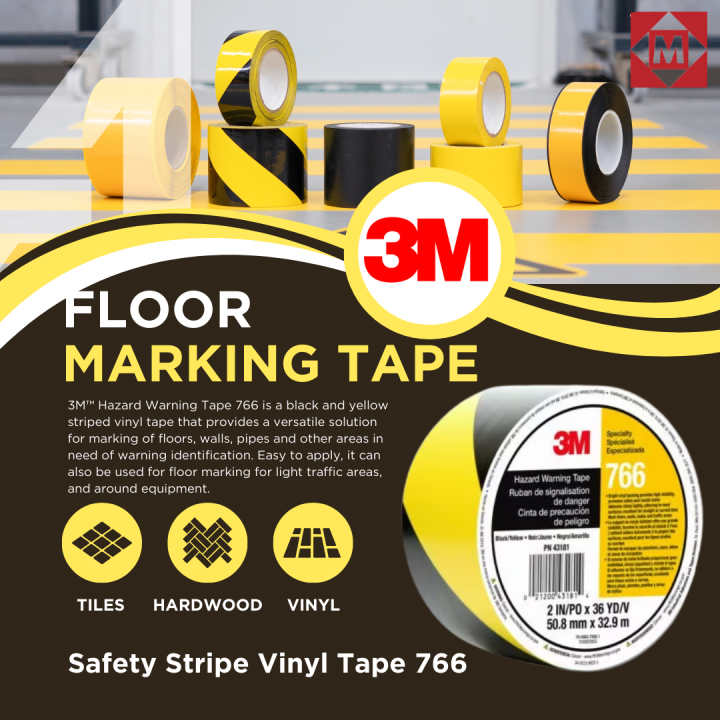 3M 766 Hazard Warning Tape Floor Marking Tape (Black and Yellow Stripes) | Lazada PH