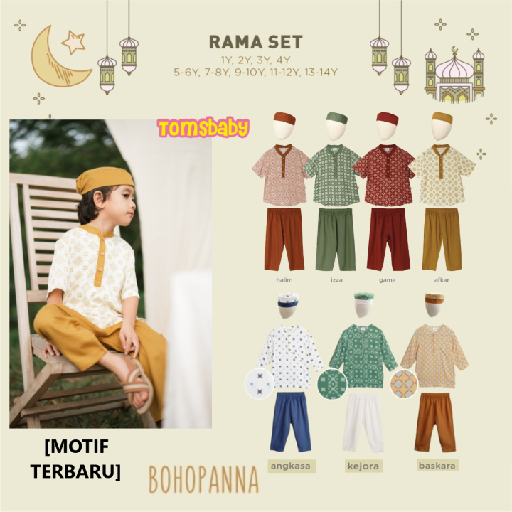 [TOMS] BOHOPANNA (1set) Rama Set / Baju Muslim Koko + Peci Anak Laki2 ...