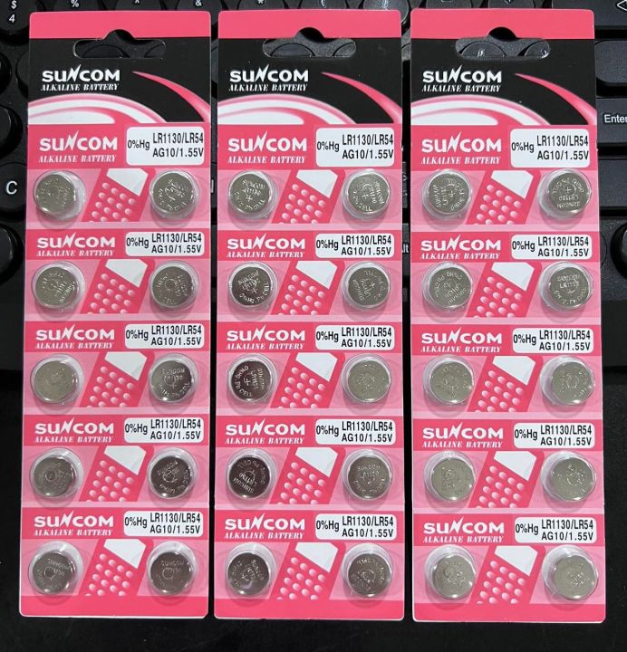 LR1130/LR54 AG10 1.55V Alkaline Suncom Battery Button Cell Battery ...