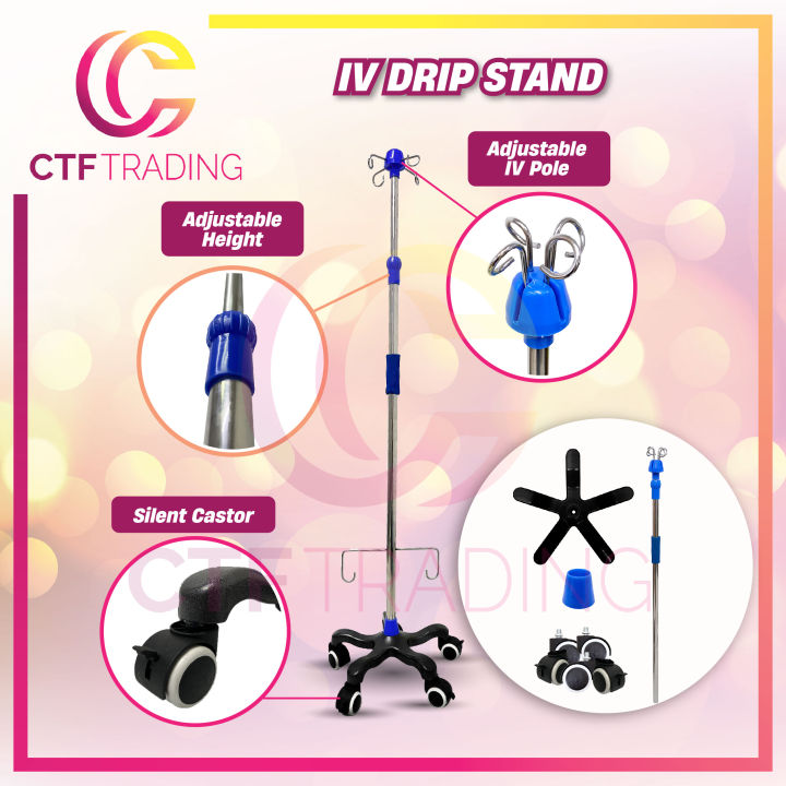 Hospital IV Pole 4 Hooks ( Drip Stand ) With Wheel | Lazada
