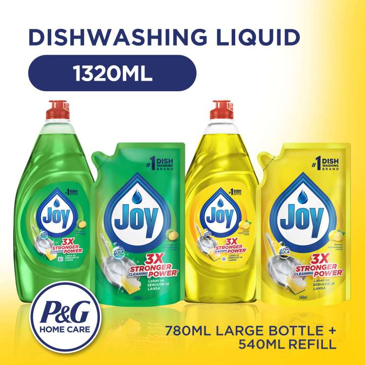 Joy Dishwashing Liquid Lemon Kalamansi 780ml + 540ml Bottlle and Refill ...