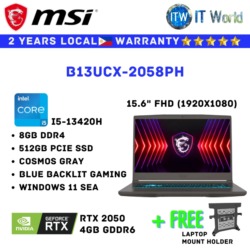 Itw | MSI Gaming Laptop Thin 15 B13UCX-2058PH | i5-13420H | DDR4 8GB ...