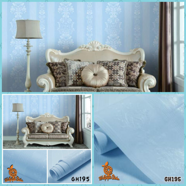 wallpaper sticker dinding 45cm x 10m motif embos biru batik | Lazada ...