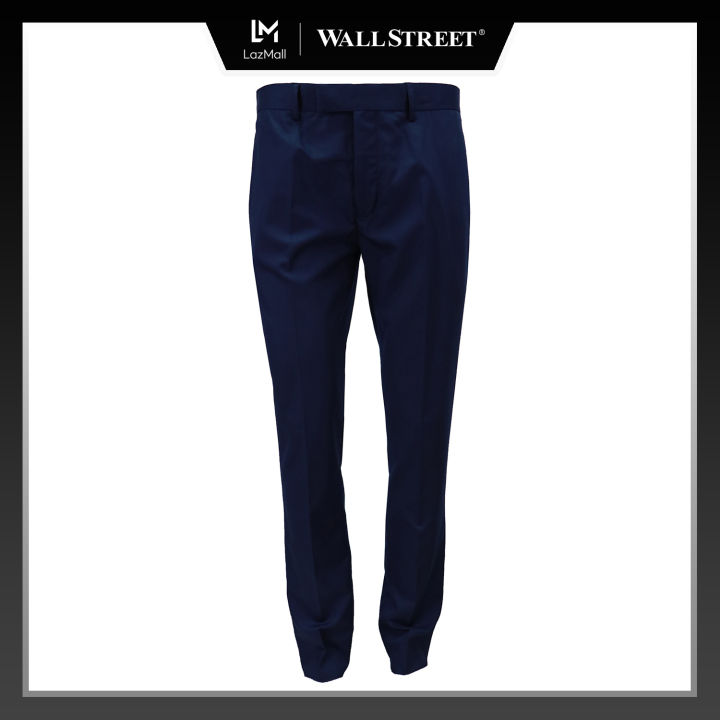 Wall Street Men's Fitted Plain Flat Front Suit Slacks (Navy Blue ...