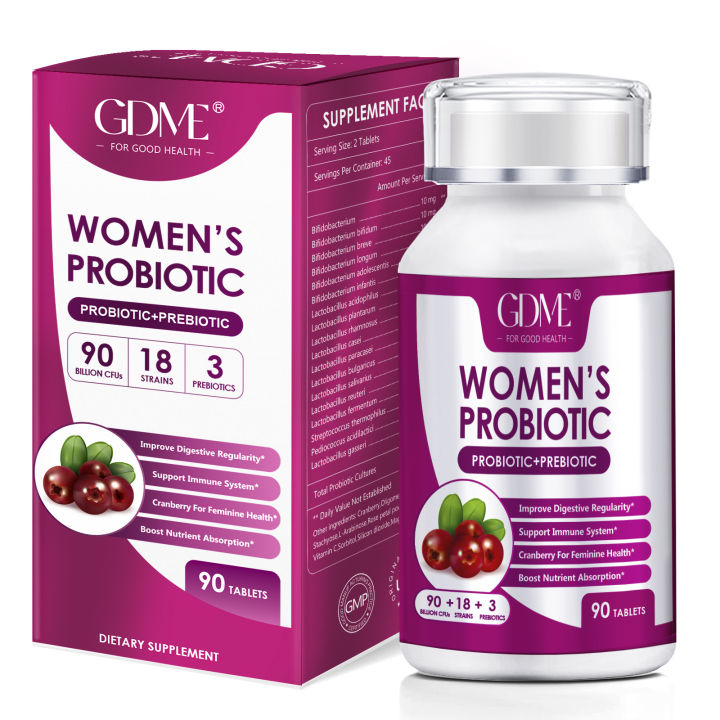 GDME Probiotics Food Supplement For Women With Cranberry 90 Tablets Digestive Health 90 Billion ...