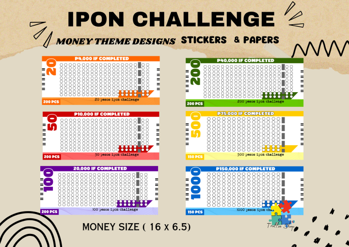 Peso Bills Ipon Challenge Chart Paper & Sticker Money Organizer 20 50 ...