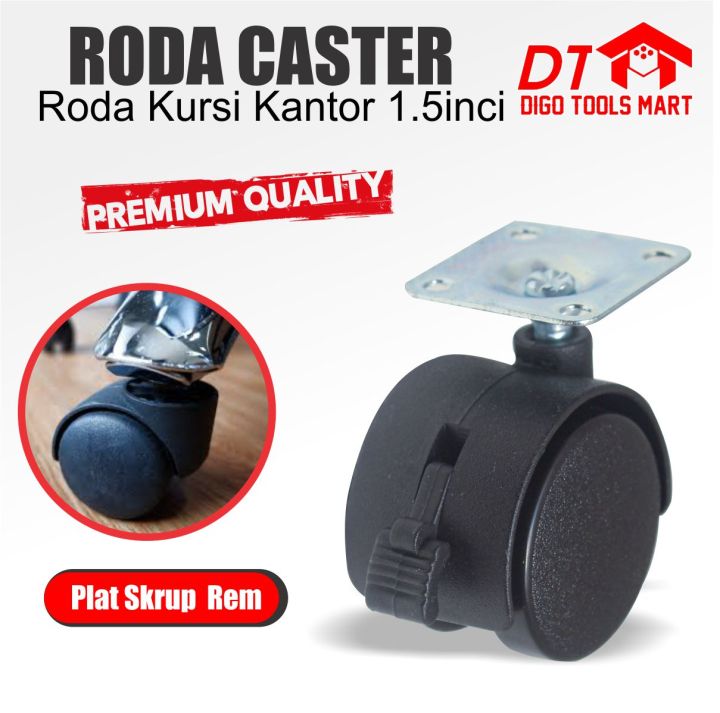 Roda Caster Plat Rem Kursi Kantor 1.5 Inch Roda Kastor Kursi Rak Etalase 40mm | Lazada Indonesia
