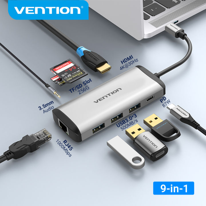 Vention USB C HUB Type C to 4K HDMI RJ45 PD87W 3.5mm USB 3.0 TF SD ...