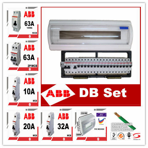 21 Way ABB Distribution Box DB - Full Set - Signal Phase 63a RCCB 0.1ma ...