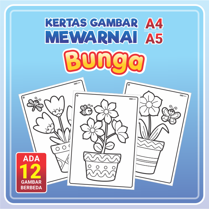 Kertas Gambar Mewarnai A4 / A5 - BUNGA / Coloring Sheet Anak PAUD TK ...