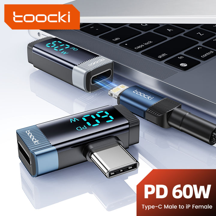 Toocki PD 60W Fast Charging Type-C Male To iP Female Adapter 90° Elbow ...