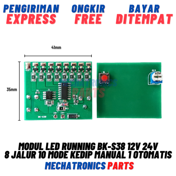 Modul Led Running BK-S38 12V 24V 8 Jalur 10 Mode Kedip Manual 1 Otomatis S38 8TR PCB Lampu ...