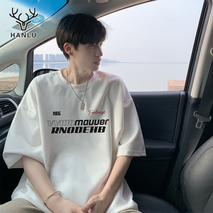 Hanlu เสื้อยืดผู้ชายสไตล์วินเทจผ้าฝ้ายแขนสั้นลำลองคอกลม | Lazada.co.th