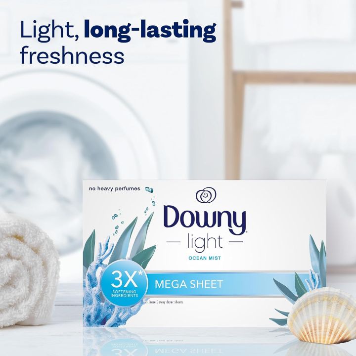 Downy Fabric Softener Mega Dryer Sheets, Light Ocean Mist, 65 Sheets ...