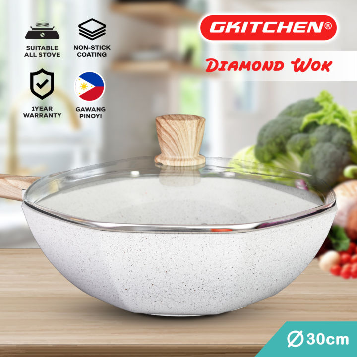 GKitchen 30cm Diamond Wok Non Stick Ceramic Coating Cookware | Lazada PH