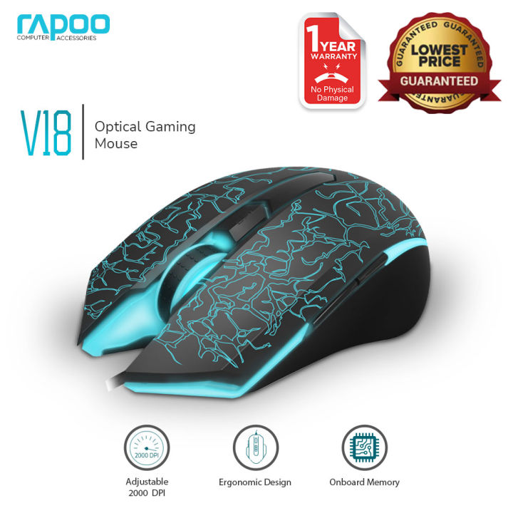 Rapoo V18 Gaming Mouse 6 Buttons Wired USB Optical Mice Adjustable 2000DPI Professional Game for ...