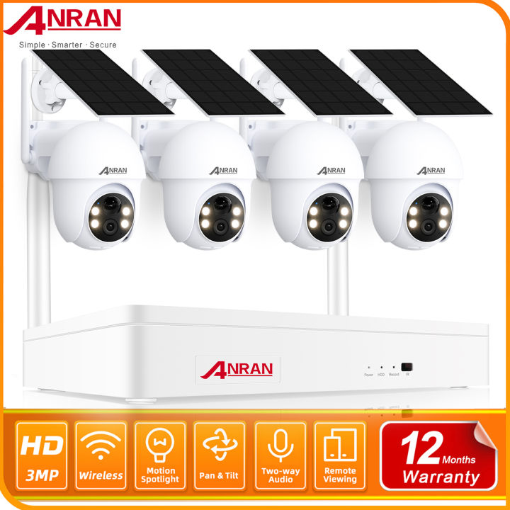 CCTV Security System 3MP CCTV Set Package 4 ANRAN Camera With 8 Channel NVR and Solar PTZ ...