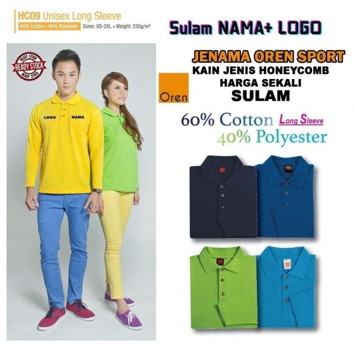 TSHIRT BERKOLAR LENGAN PANJANG KAIN LACOSTE HC09 JENAMA OREN SPORT | Lazada