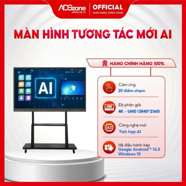 Màn Hình Tương Tác Thông Minh AI – 4K – Cảm Ứng 40 Điểm – Camera + Mic ...