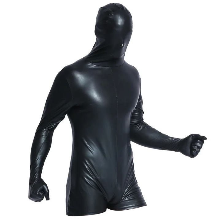 【Eco-friendly】 Men Wetlook Body Suit Jumpsuit Gay Costume Lingerie Pu ...