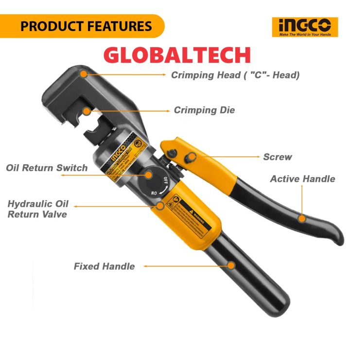 INGCO HHCT0170 HYDRAULIC CRIMPING TOOLS 70MM 45KN TANG PRESS SKUN 70MM ...