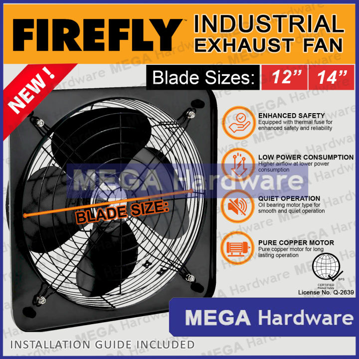 FIREFLY Industrial Exhaust Fan w/ Grill Wall Mounted (12 inch, 14 inch ...