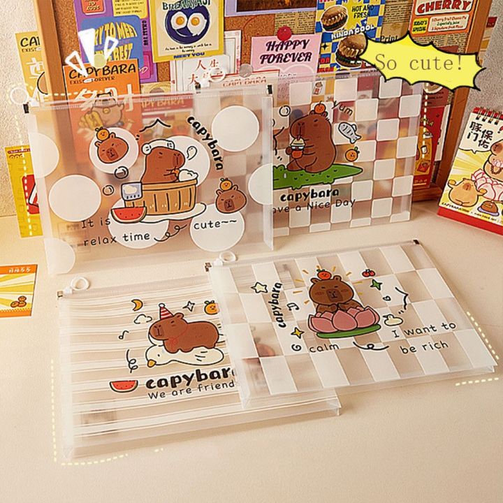ZXCVX A4 Size Transparent Zipper Pouch Capybara File Organizer Capybara ...