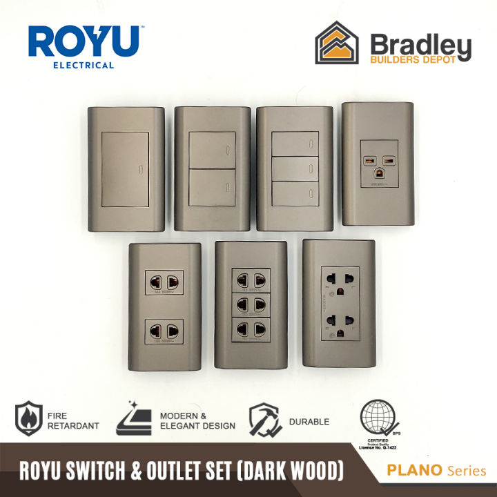 Royu Dark Wood Modern Switch and Outlet Set (Plano Series) | Lazada PH