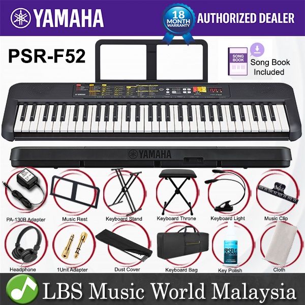 Yamaha PSR-F52 electronic portable keyboard full piano package (psrf52 ...