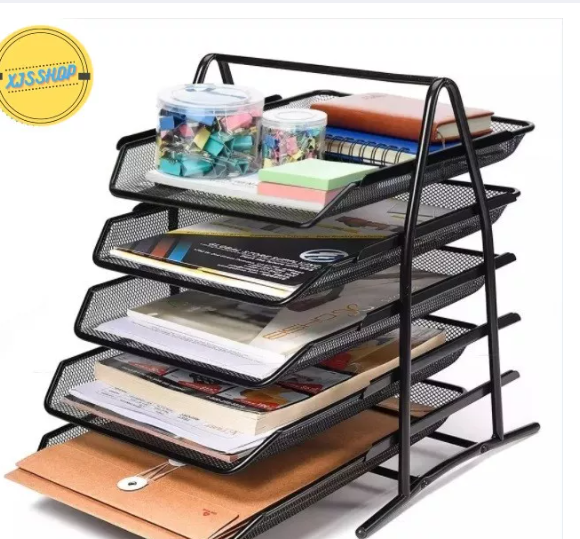 XJSShop 5-Tier File Rack Metal Mesh Stackable Letter Tray Scratch ...
