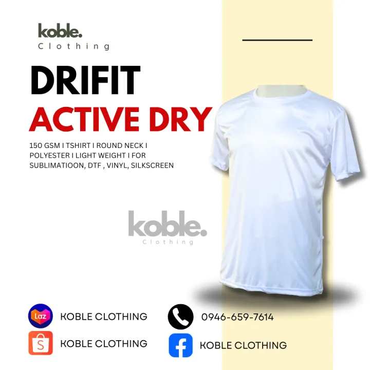 PLAIN WHITE DRIFIT ACTIVE DRY SHIRT - LIGHT WEIGHT / SMOOTH ...