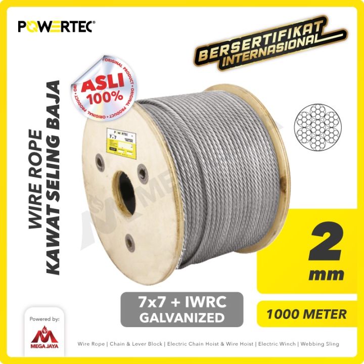 Wire Rope / Kawat Seling Baja 7x7 IWRC 2mm Galv POWERTEC - 1000m | Lazada Indonesia