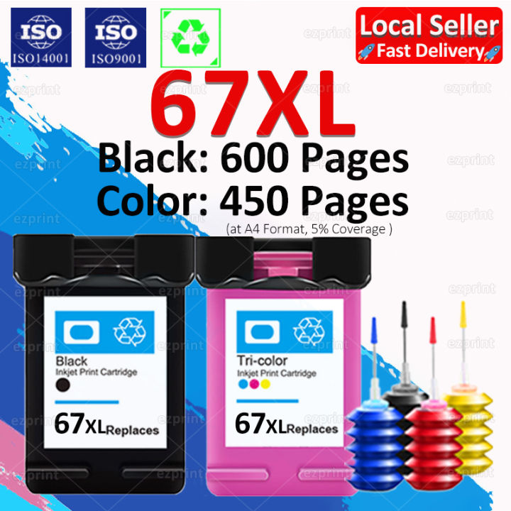 Compatible for HP 67 Ink Cartridge Refill HP 67 XL HP 67 Black HP 67 Color for HP Deskjet 2330 ...