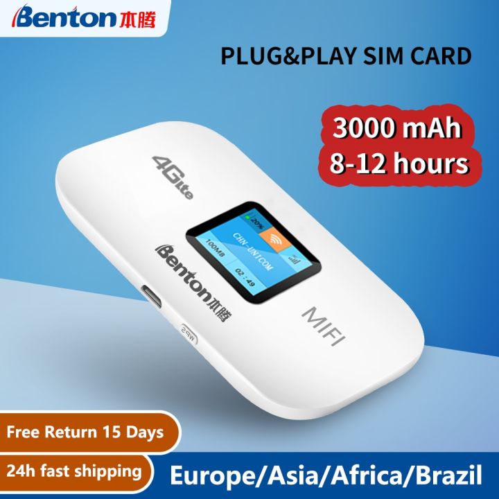 Benton Unlocked 4G Lte Portable Wifi Router Pocket Hotspots Mifi Sim Card Plug & Play VPN ...