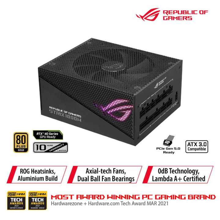 ASUS ROG Strix 1000W Gold Aura Edition (Fully Modular Power Supply, 80 ...